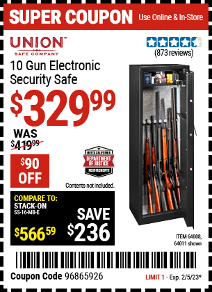 UNION SAFE COMPANY 10 Gun Electronic Security Safe – Item 64011 / 64008 ...