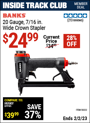 BANKS 20 Gauge Wide Crown Stapler for $24.99 – Harbor Freight Coupons