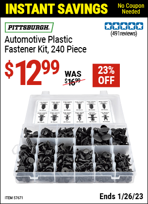 PITTSBURGH Automotive Plastic Fastener Kit – 240 Pc. – Item 57671 ...