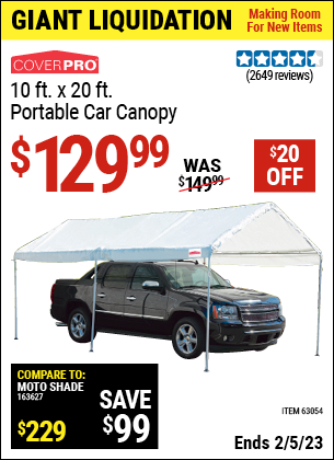 COVERPRO 10 Ft. X 20 Ft. Portable Car Canopy for $129.99 – Harbor ...