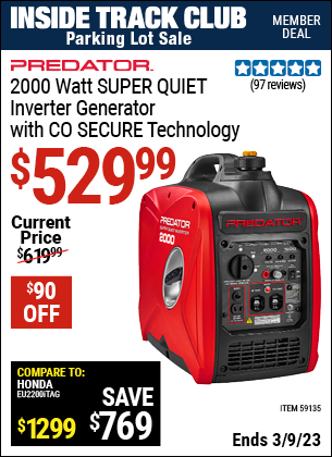 PREDATOR 2000 Watt Super Quiet Inverter Generator with CO SECURE ...