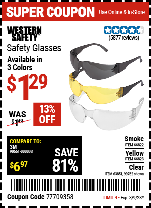 WESTERN SAFETY Safety Glasses with Smoke Lenses for $1.29 – Harbor ...
