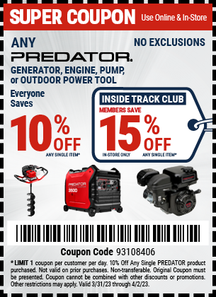 Save 10% Off Any Single PREDATOR Product – Harbor Freight Coupons