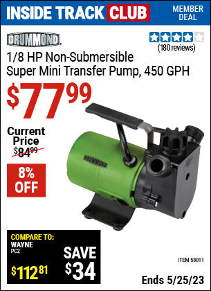 DRUMMOND 1/8 HP Non-Submersible Super Mini Transfer Pump 450 GPH for ...