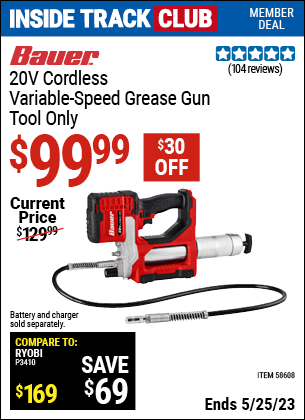 Coupons for BAUER 20V Cordless Variable Speed Grease Gun — Tool Only ...