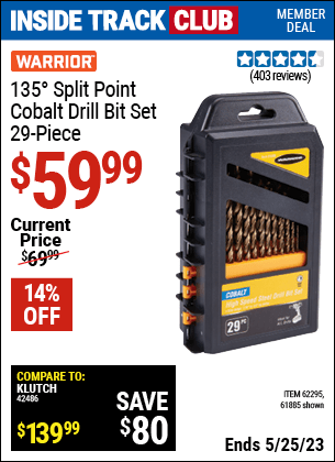 WARRIOR 135° Split Point Cobalt Drill Bit Set 29 Pc. for $59.99 ...
