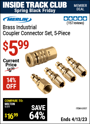 MERLIN Brass Industrial Coupler Connector Kit 5 Pc. for $5.99 – Harbor ...
