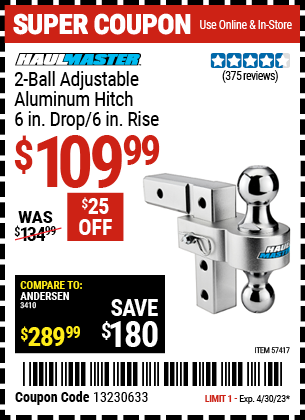 HAUL-MASTER 2-Ball Adjustable Aluminum Hitch for $109.99 – Harbor ...