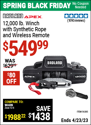 BADLAND APEX Synthetic 12000 Lb. Wireless Winch for $549.99 – Harbor Freight Coupons
