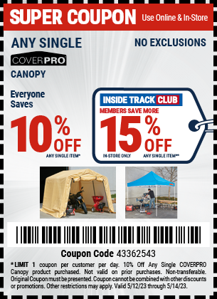 Save 10% Off Any Single COVERPRO Canopy – Harbor Freight Coupons