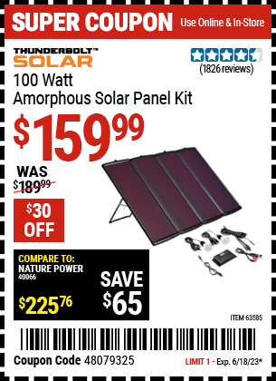 THUNDERBOLT MAGNUM SOLAR 100 Watt Solar Panel Kit for $159.99 – Harbor ...