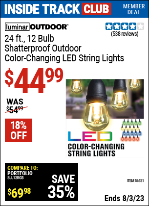LUMINAR OUTDOOR 12 Bulb. Color Changing LED String Lights for $44.99 ...