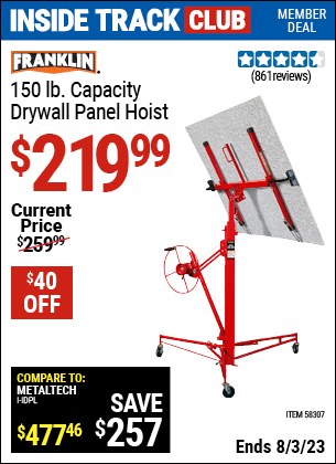 FRANKLIN 150 lb. Capacity Drywall Panel Hoist for $219.99 – Harbor ...