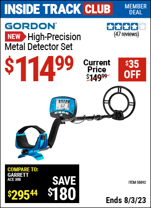 Coupons for GORDON High Precision Metal Detector Set for $114.99