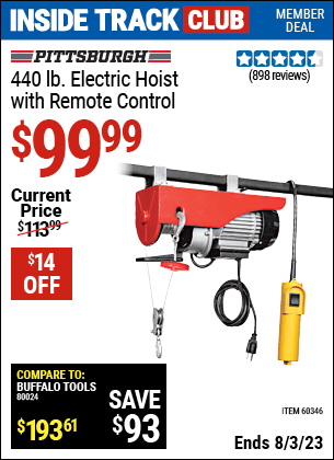 PITTSBURGH AUTOMOTIVE 440 lb. Electric Hoist with Remote Control for ...