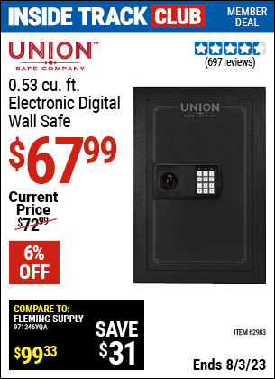 UNION SAFE COMPANY 0.53 cu. ft. Electronic Wall Safe for $67.99 ...