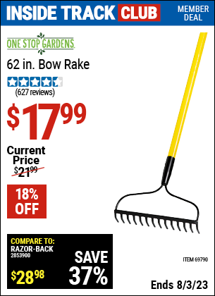 ONE STOP GARDENS 62 in. Bow Rake for $17.99 – Harbor Freight Coupons