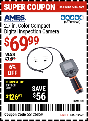 AMES 2.7 in. Color Compact Digital Inspection Camera for $69.99 ...
