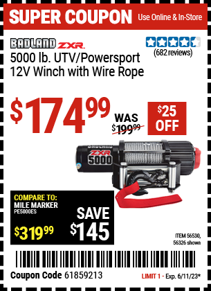BADLAND 5000 Lb. UTV/Powersport 12V Winch for $174.99 – Harbor Freight Coupons