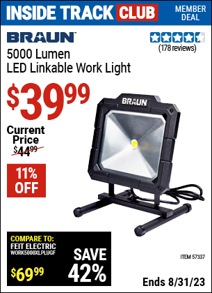 BRAUN 5000 Lumen LED Linkable Work Light for $39.99 – Harbor Freight ...