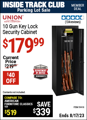 UNION SAFE COMPANY 10 Gun Key Lock Security Cabinet for $179.99 ...