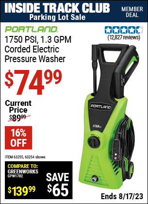 PORTLAND 1750 PSI, 1.3 GPM Corded Electric Pressure Washer for $74.99 ...