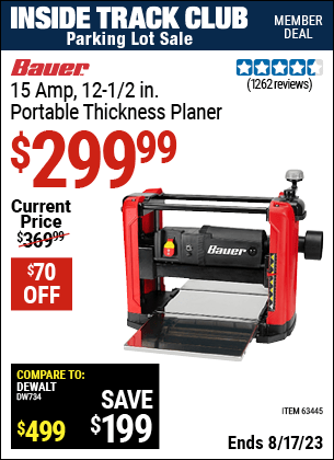 BAUER 15 Amp 12-1/2 in. Portable Thickness Planer for $299.99 – Harbor ...