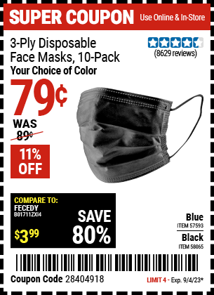 3-Ply Disposable Face Masks for $0.79 – Harbor Freight Coupons