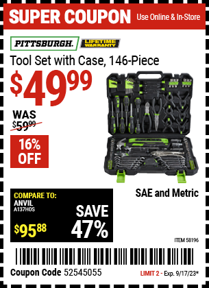 PITTSBURGH Tool Set With Case for $49.99 – Harbor Freight Coupons