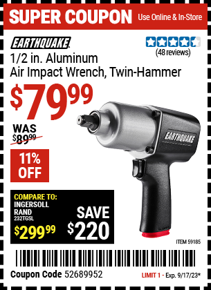 EARTHQUAKE 1/2 in. Aluminum Air Impact Wrench for $79.99 – Harbor ...