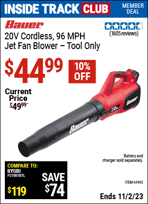 BAUER 20V Cordless Jet Fan Blower for $44.99 – Harbor Freight Coupons