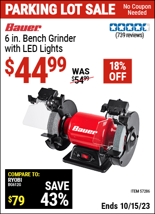 BAUER 6 in. Bench Grinder With LED Lights for $44.99 – Harbor Freight ...
