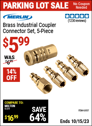 MERLIN Brass Industrial Coupler Connector Kit 5 Pc. for $5.99 – Harbor ...