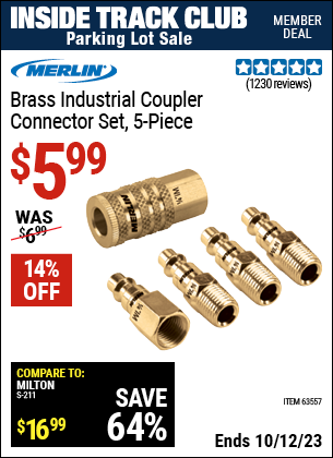 MERLIN Brass Industrial Coupler Connector Kit 5 Pc. for $5.99 – Harbor ...