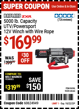 BADLAND 5000 lb. UTV/Powersport 12V Winch for $169.99 – Harbor Freight ...