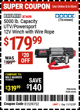 BADLAND 5000 lb. UTV/Powersport 12V Winch for $179.99 – Harbor Freight ...