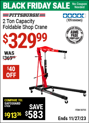 PITTSBURGH 2 Ton-Capacity Foldable Shop Crane for $329.99 – Harbor ...