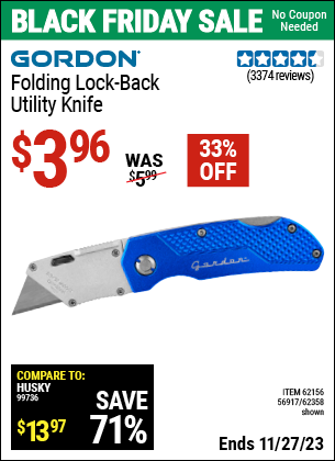 Coupons for GORDON Folding Lock-Back Utility Knife for $3.96