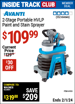 Coupons for AVANTI Portable HVLP Paint & Stain Sprayer for $109.99