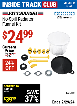 Coupons for PITTSBURGH No-Spill Radiator Funnel Kit for $24.99