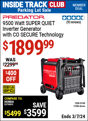 PREDATOR 9500 Watt Super Quiet Inverter Generator with CO SECURE ...