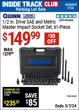 QUINN 1/2 in. Drive SAE & Metric Master Impact Socket Set, 61 Piece for ...