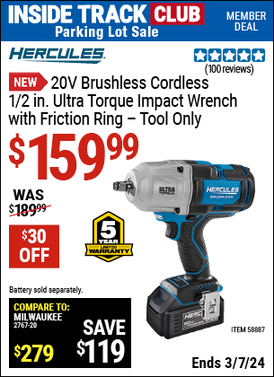 HERCULES 20V Brushless Cordless 1/2 in. Ultra Torque Impact Wrench with ...
