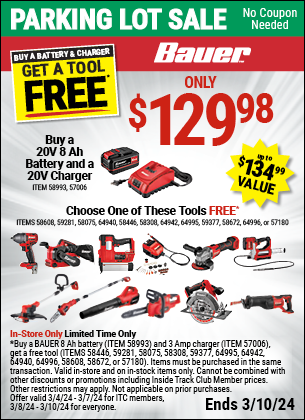 Buy a BAUER 20V 8 Ah Battery and a 20V Charger, GET A FREE TOOL ...