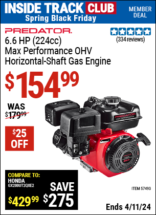 PREDATOR 6.6 HP (224 cc) Max Performance OHV Horizontal-Shaft Gas ...