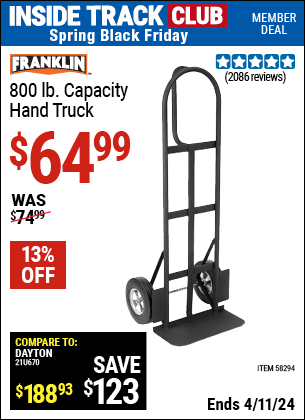 FRANKLIN 800 lb. Capacity Hand Truck for $64.99 – Harbor Freight Coupons