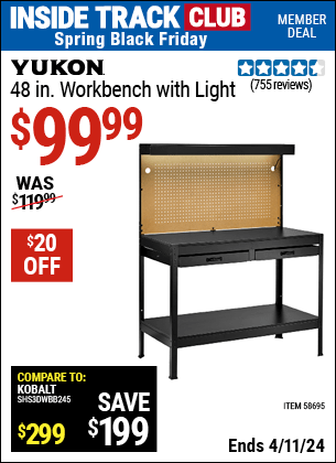 YUKON 48 in. Workbench with Light for $99.99 – Harbor Freight Coupons