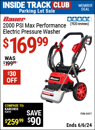 BAUER 2000 PSI Max Performance Electric Pressure Washer for $169.99 ...