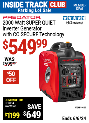 PREDATOR 2000 Watt SUPER QUIET Inverter Generator with CO SECURE ...