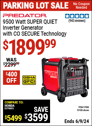 PREDATOR 9500 Watt Super Quiet Inverter Generator with CO SECURE ...